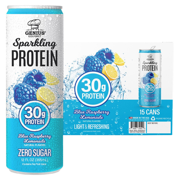 Genius Gourmet Sparkling Clear 30g Protein, Blue Raspberry Lemonade, 12 ...