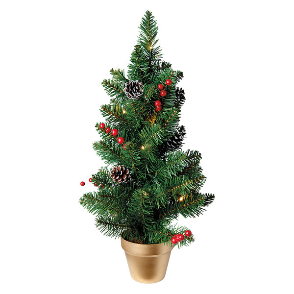 ALDI Merry Moments Pre-Lit Tabletop Green Tree With Berries & Gold Base ...