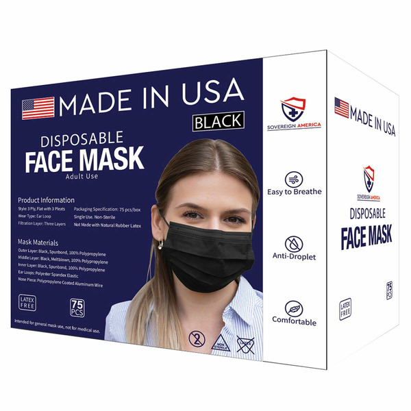 Sovereign America Adult's Disposable Face Masks - Black Same-Day ...