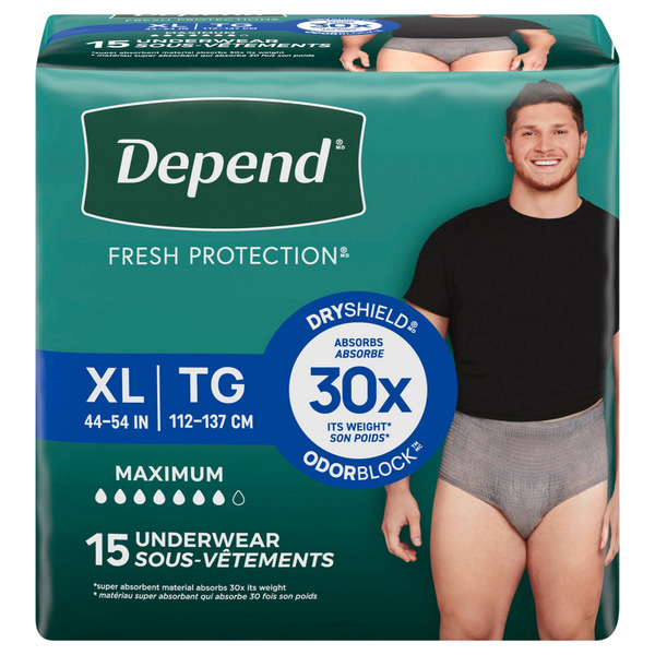 Wegmans Depend Fresh Protection Men's Adult Incontinence Underwear, XL, Grey Same-Day Delivery ...