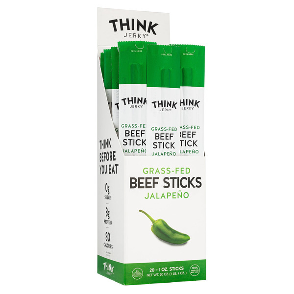 Think Jerky Grass-Fed Beef Sticks, Jalapeno, 1 oz, 20 ct Same-Day ...