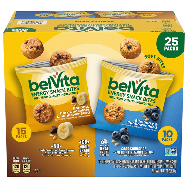 BELVITA Energy Snack Bites Variety Pack, Banana Dark Chocolate ...