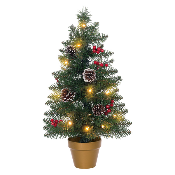 ALDI Merry Moments Pre-Lit Tabletop Green Tree With Berries & Gold Base ...