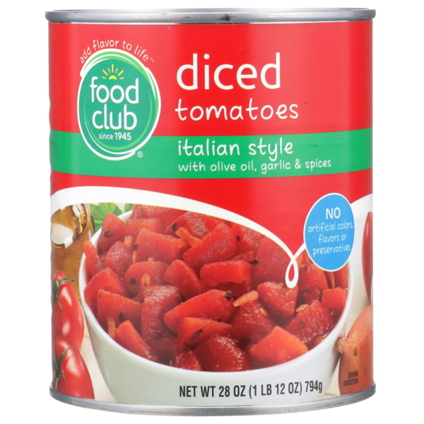 Food Club Italian Style With Olive Oil, Garlic & Spices Diced Tomatoes ...