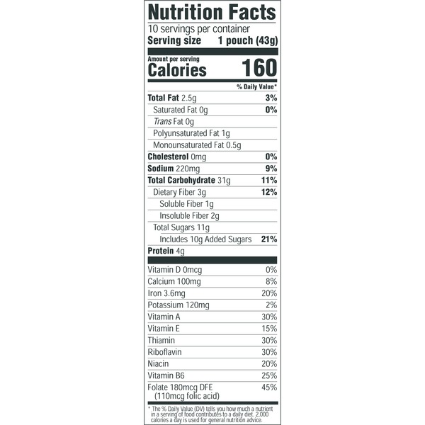 Oatmeal Nutrition Label