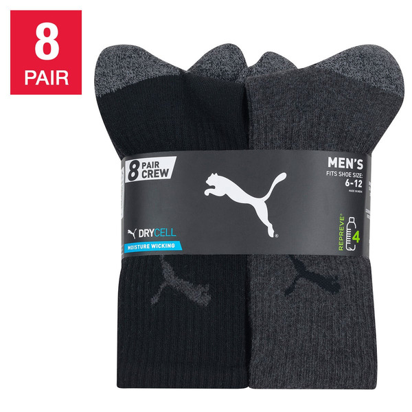 PUMA Men's Crew Sock, 8-pair, Assorted Colors Same-Day Delivery | Costco