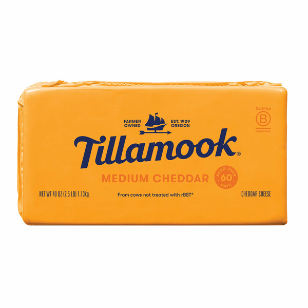 Tillamook Medium Cheddar Cheese Block, 2.5 lbs, 2.5lb, ct Same-Day ...