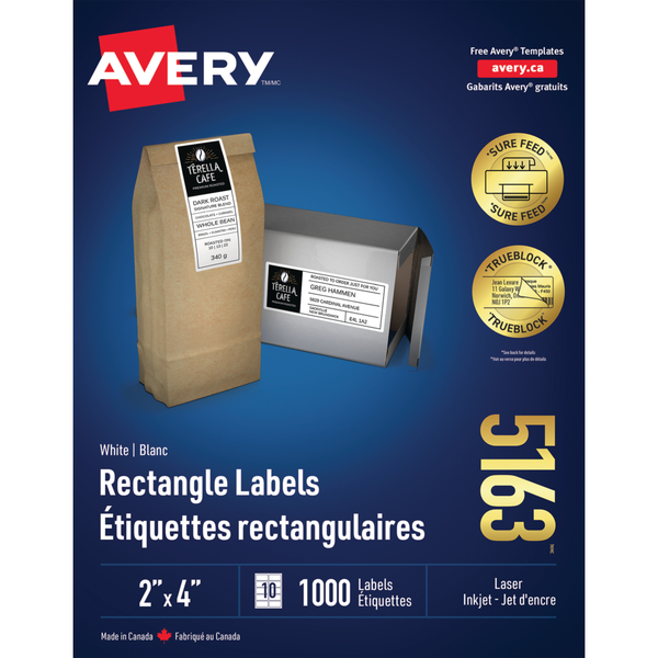 Staples Avery 5163 4" x 2" TrueBlock White Laser Shipping Labels Same ...