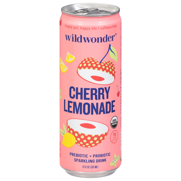 Wildwonder Sparkling Drink, Cherry Lemonade, Prebiotic + Probiotic Same ...
