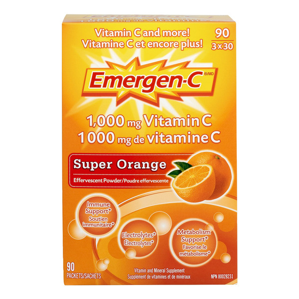 Emergen-C Super Orange 1000Mg Vitamin C Supplement, Drink Mix, 30 Count ...