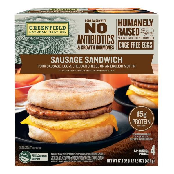 Greenfield Natural Meat Co. Sausage & Egg Breakfast Sandwiches Same-Day ...