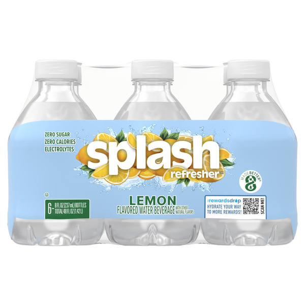 SPLASH Refresher, Lemon Flavored Water, 8 fl oz, Plastic Bottle, 6 ...