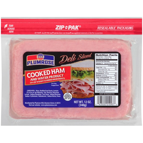 Plumrose Cooked Ham & Water Sliced Cooked Ham (12 oz) - Instacart