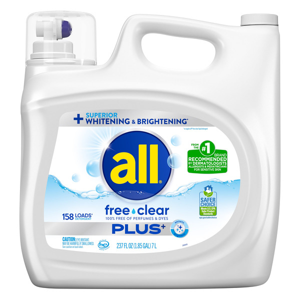 All Liquid Laundry Detergent, Free Clear for Sensitive Skin, 158 Loads ...