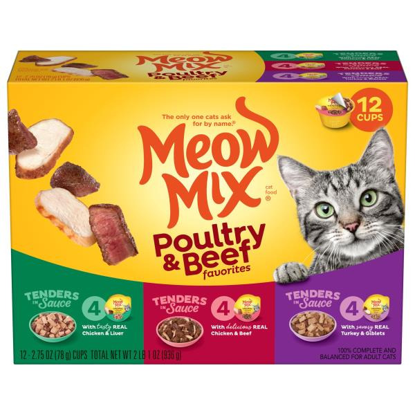Meow Mix Wet Cat Food, Chicken, Liver, Beef, Turkey Giblets Same-Day ...