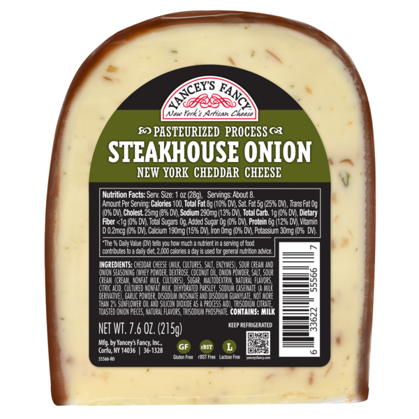 Yancey's Fancy Cheese, Pasteurized Process, Steakhouse Onion Aged ...