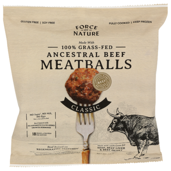 Force of Nature 100% Grass fed, Beef Ancestral Blend Classic Meatballs ...