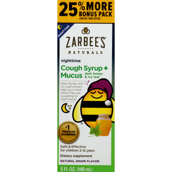 Zarbee's Naturals Cough Syrup + Mucus, Nighttime, Dark Honey & Ivy Leaf ...