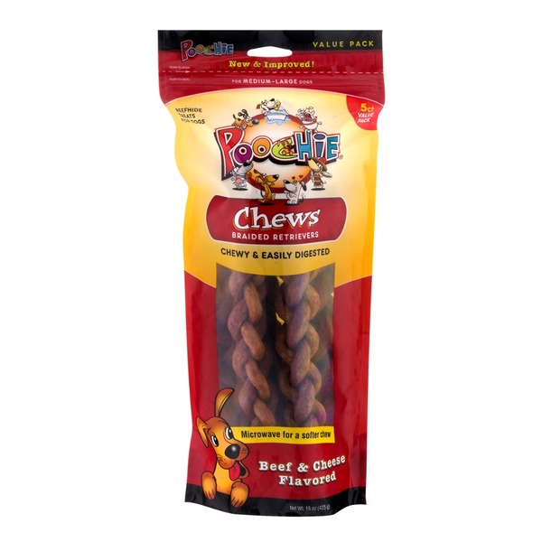 Poochie Pets Chews Braided Retrievers Beef & Cheese Flavored (15 oz ...