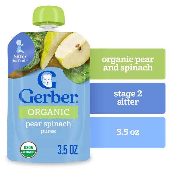 Gerber Stage 2 Baby Food Organic Pear Spinach Puree Pouch Same-Day ...