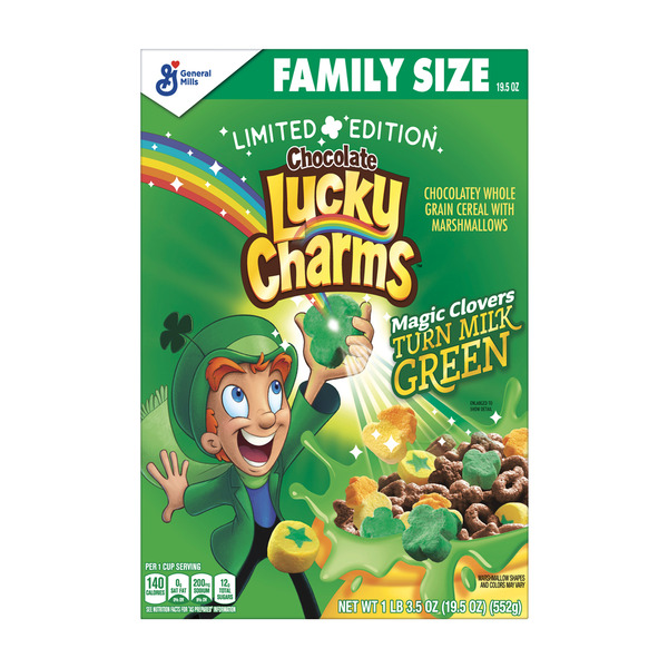 Lucky Charms St Patricks Day Chocolate Cereal with Marshmallows, Family ...
