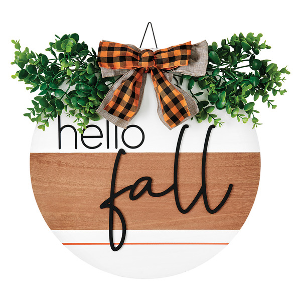 Huntington Home Hello Fall Circle Sign - White & Wood Same-Day Delivery ...