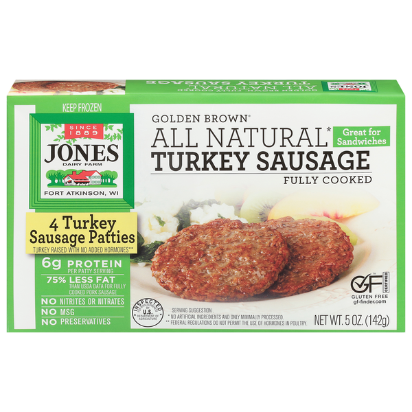 Jones Dairy Farm Golden Brown All Natural Turkey Sausage Patties Same ...