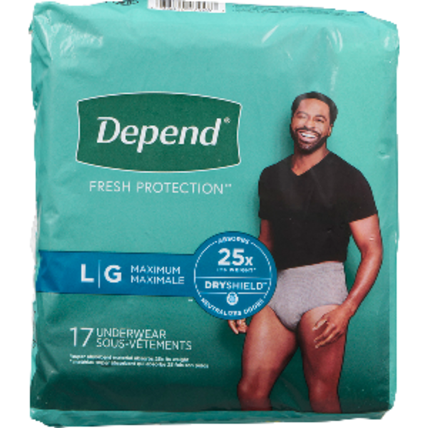 Depend Fresh Protection Men's Adult Incontinence Underwear, L, Grey ...