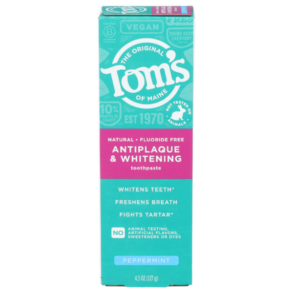 Tom's Of Maine Peppermint Antiplaque & Whitening Fluoride Free ...