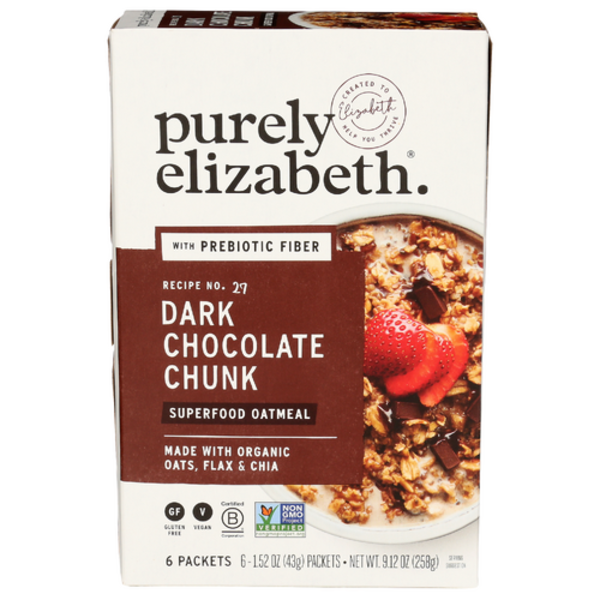 Purely Elizabeth Dark Chocolate Chunk Oatmeal Multipack, Prebiotic ...