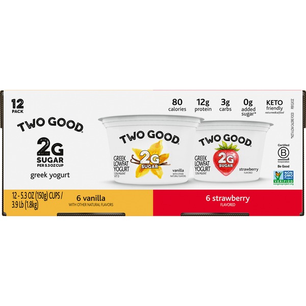 Two Good Vanilla & Strawberry Greek Lowfat Yogurt Variety Pack (5.3 oz ...