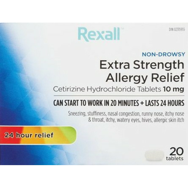 Rexall 10 mg All Day Allergy Relief Cetirizine Hydrochloride Tablets ...