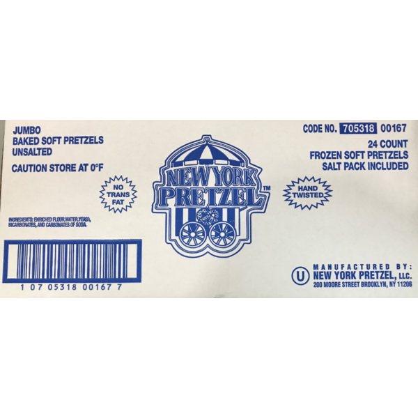 Frozen New York PRETZEL - 6 oz Jumbo Soft Pretzels - 24ct. Per Box ...