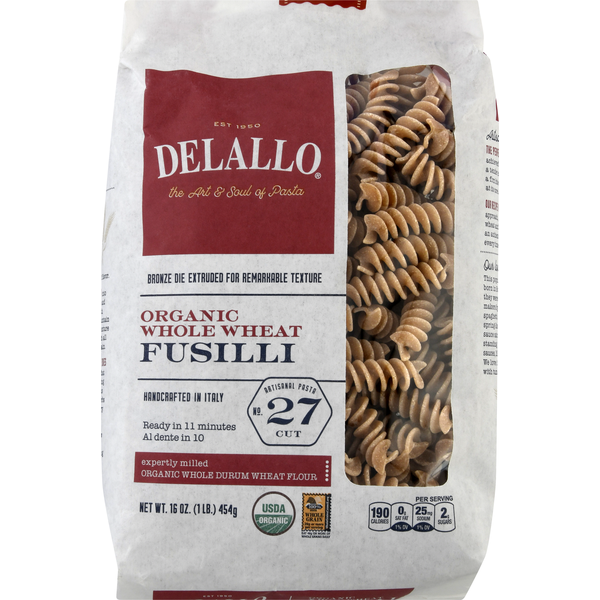 DeLallo Organic Whole Wheat Fusilli #27 (16 oz) - Instacart