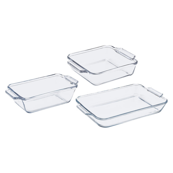 Crofton 3 pc. Glass Baking Dish Set - Square 5 Qt, 1.5 Qt, & 8" Same ...