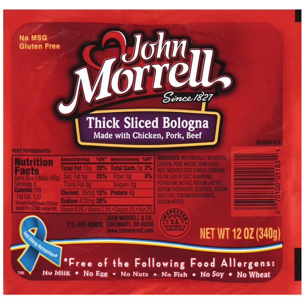 John Morrell Bologna Thick Sliced Lunchmeat (12 oz) - Instacart