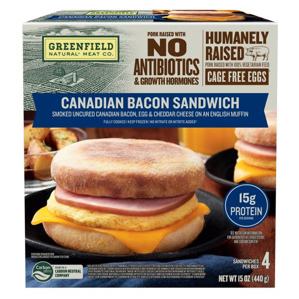 Greenfield Natural Meat Co. Canadian Bacon & Egg Breakfast Sandwiches ...