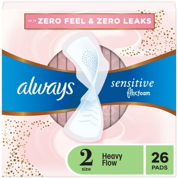 Walmart Always Women Size 2 Heavy Flow Absorbency Unscented With Wings ...