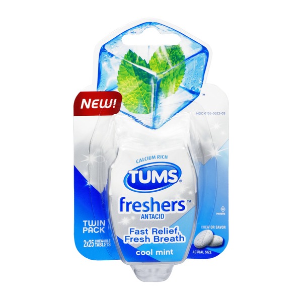 Tums Freshers Cool Mint Chewable Tablets Twin Pack Antacid Calcium ...