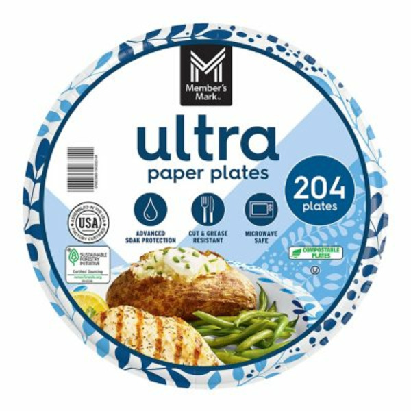 Sam's Club Member's Mark 10 1/16" Ultra Soak Proof & Microwavable Paper ...