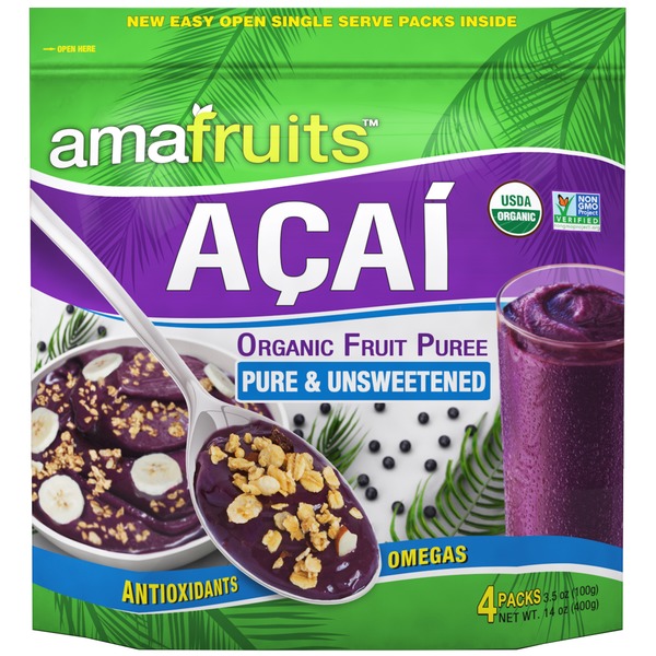 Amafruits Fruit Puree, Pure & Unsweetened, Acai, 4 Pack, Bag (3.5 oz ...