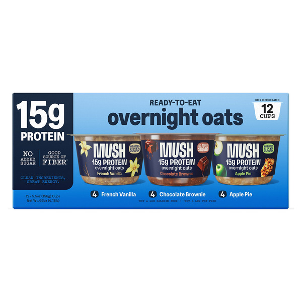 Mush Protein Overnight Oats Variety Pack, 5.5 oz, 12-count Same-Day ...