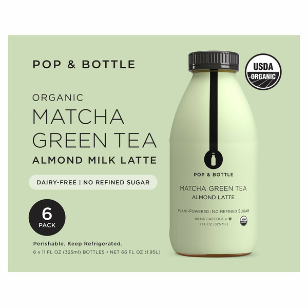 Pop & Bottle Matcha Green Tea Almond Milk Latte, 11 oz, 6-count Same ...