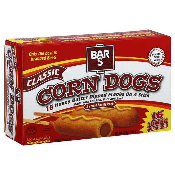 Bar S Corn Dogs, Classic, Jumbo, 3 Pound Family Pack (16 each) - Instacart