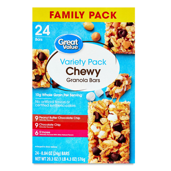 Walmart Great Value Granola Bars, Assorted, Chewy, Family Pack, Variety ...