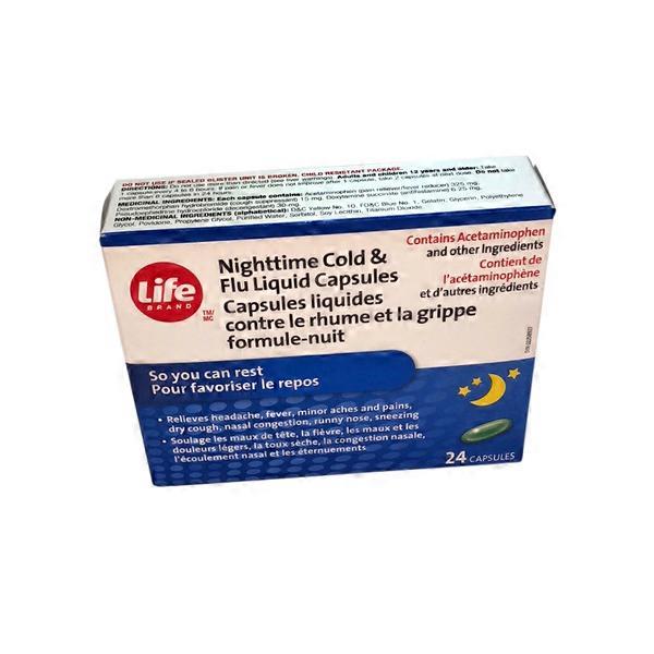 Life Brand Nighttime Cold & Flu Liquid Capsules (24 ct) - Instacart