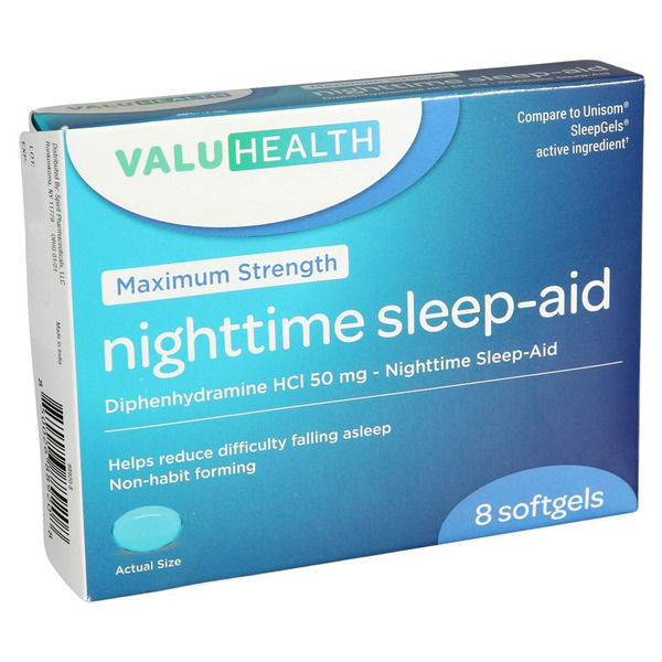 Valu Health Maximum Strength Nighttime Sleep-aid Diphenhydramine Hci 50 ...