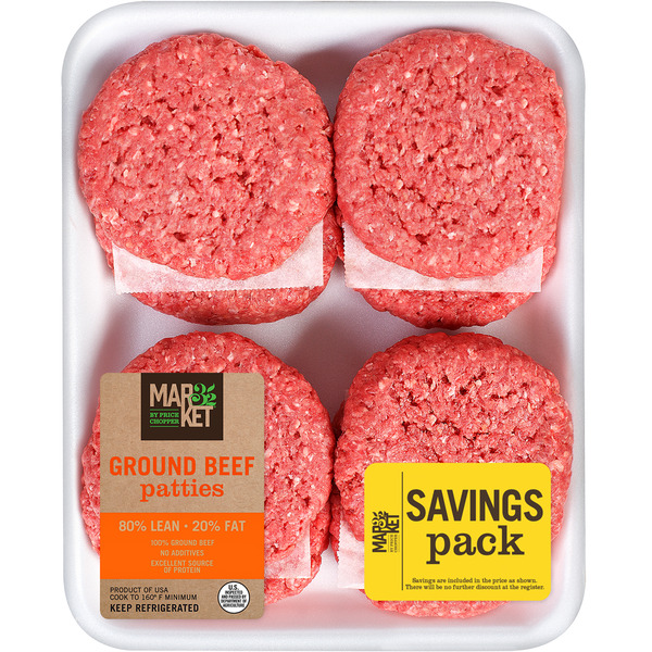 PICS 80% Lean 20% Fat Ground Beef Patties, Savings Pack Same-Day ...