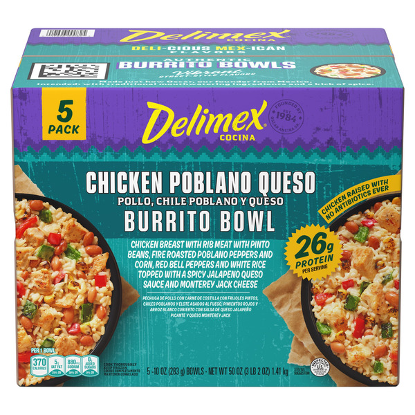 Delimex Cocina Burrito Bowl, Chicken Poblano Queso, 10 oz, 5 ct Same ...
