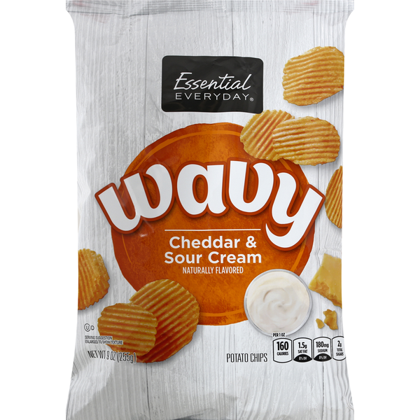 Essential Everyday Potato Chips, Cheddar & Sour Cream, Wavy (9 oz ...